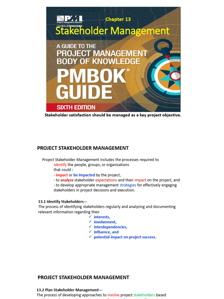 Chapter 13 - Stakeholder Management 6th. Edition | PDF