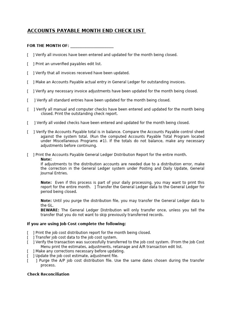 Period End - & - Year End - Account Payables - Check List | PDF
