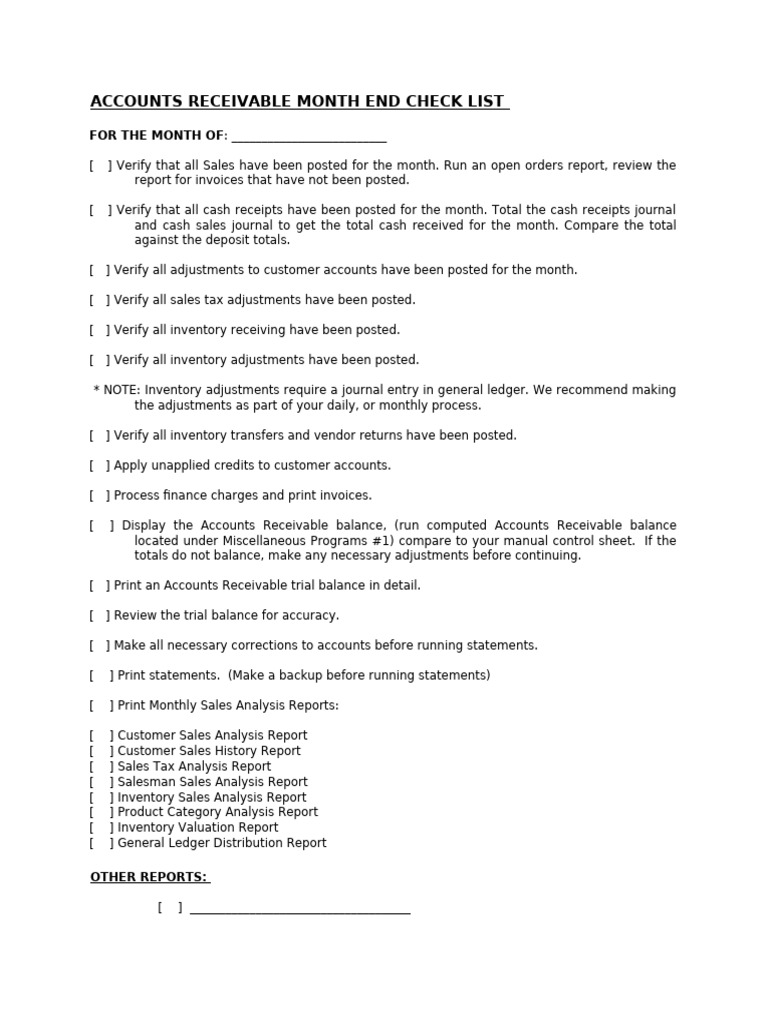 Period End_&_Year End_Account Receivables_Check List | PDF