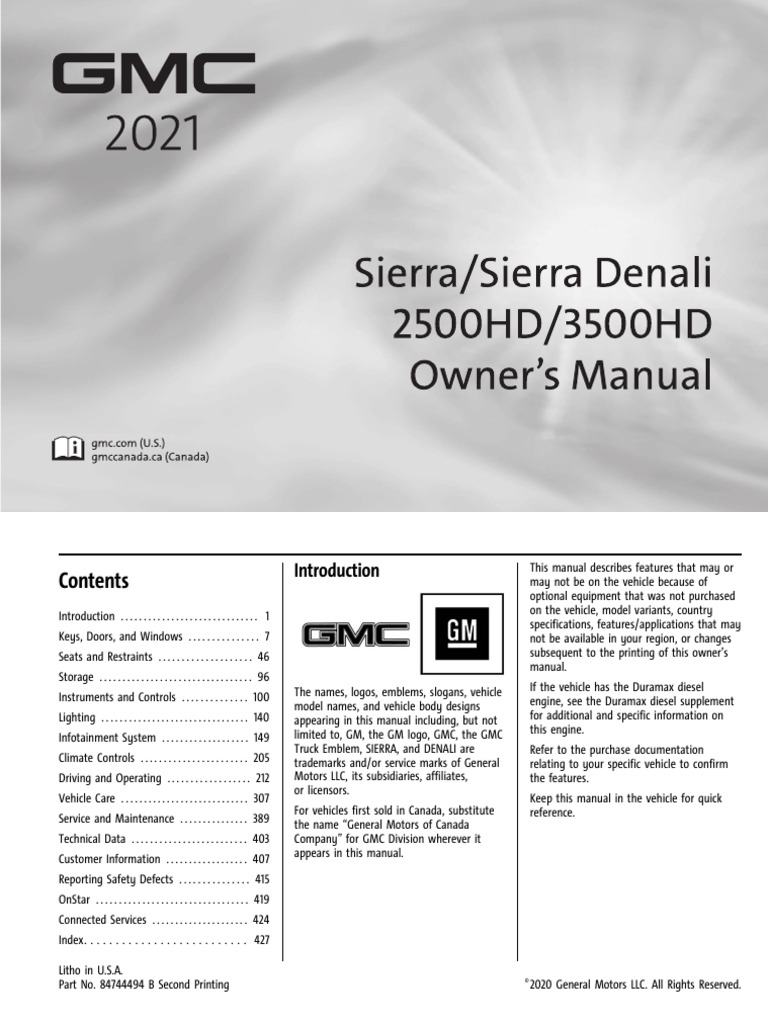 2021 GMC Sierra 2500 3500 Owners Manual | PDF | Motor Vehicle ...