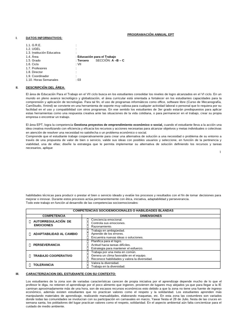 Ept 3ro Programación Anual 2019 | PDF