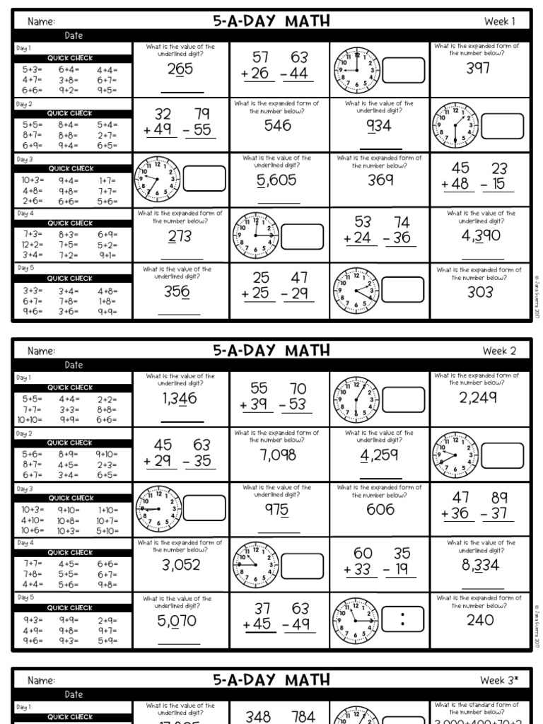 5-A-Day Math: Week 1 Name | PDF