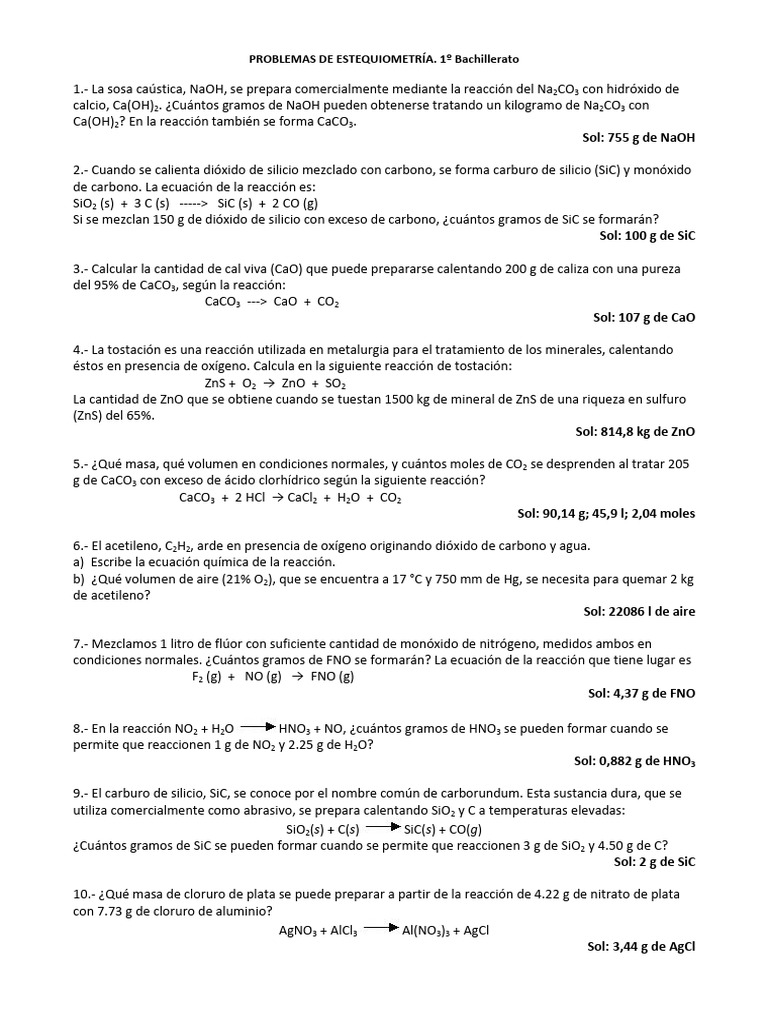 Ejercicios de Estequiometria | PDF