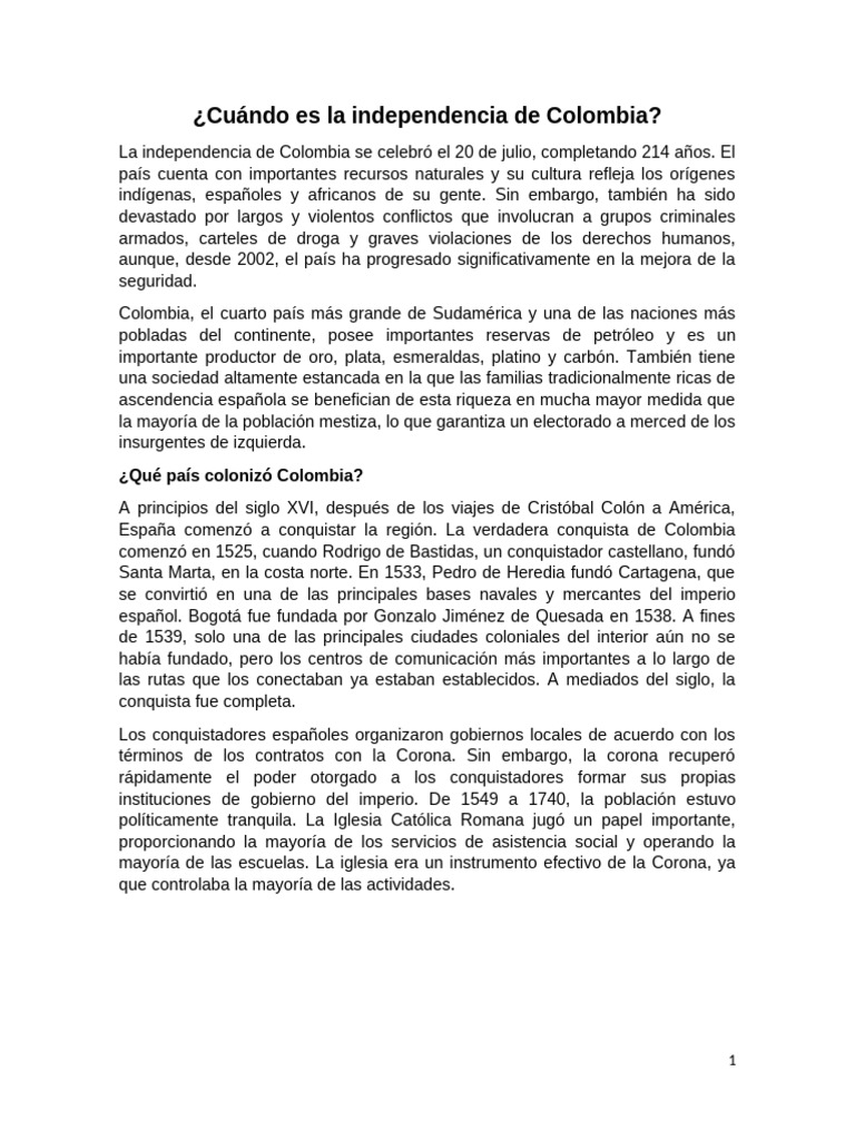 Cuándo Es La Independencia de Colombia | PDF