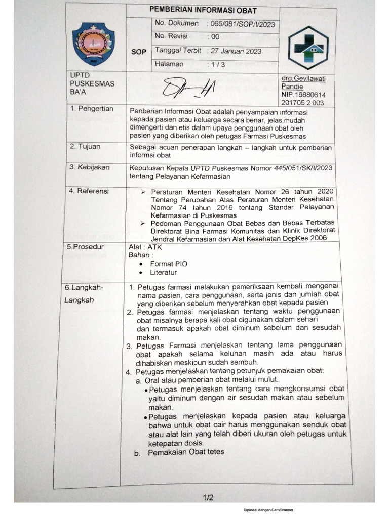 3.10.1.e SOP Pemberian Informasi Obat | PDF