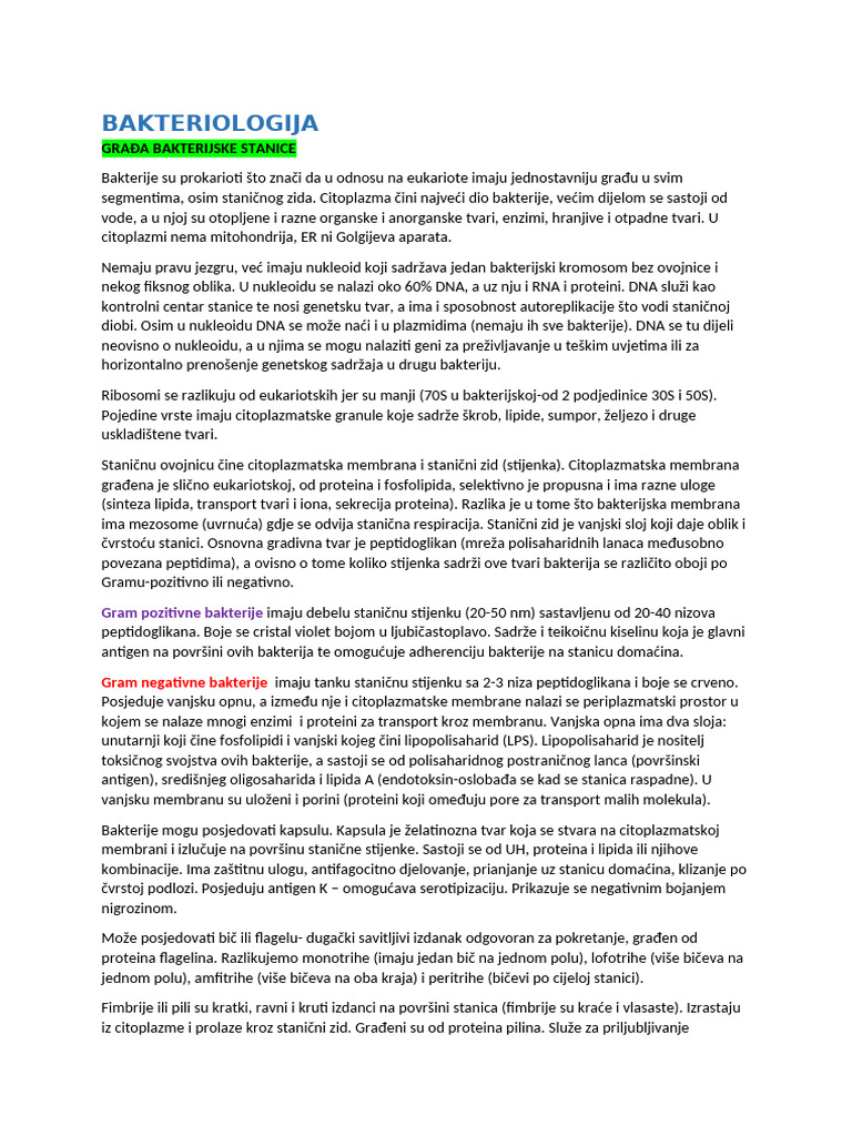 BAKTERIOLOGIJA Mikrobi | PDF