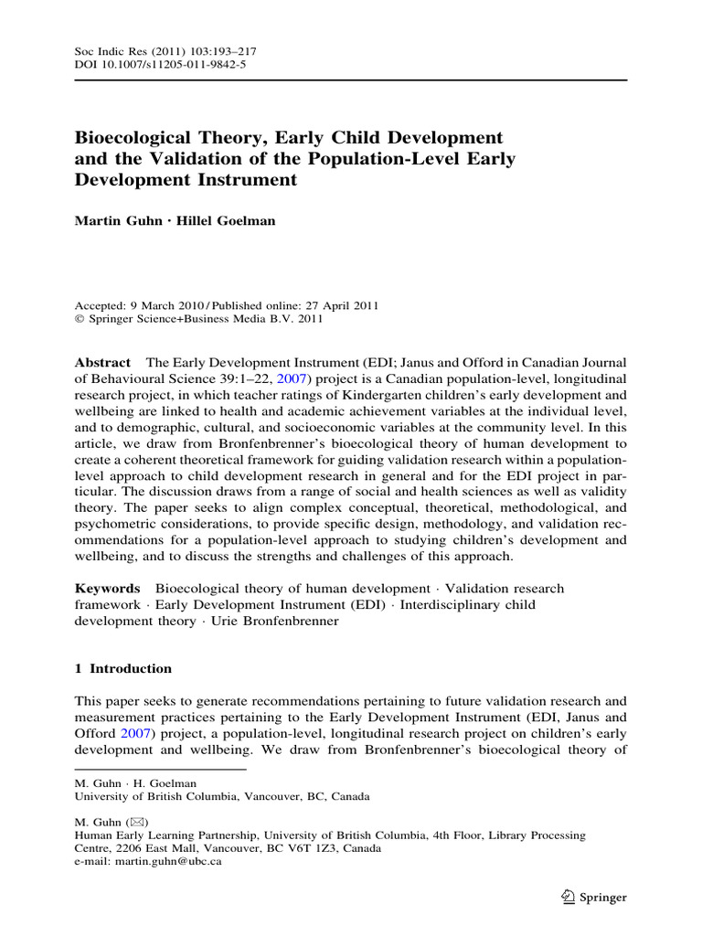 Bioecological Theory, Early CH | PDF