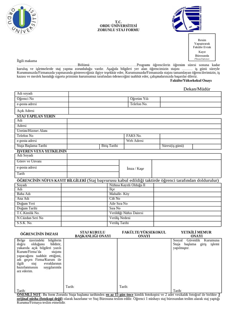 Staj Formu Yeni1 | PDF