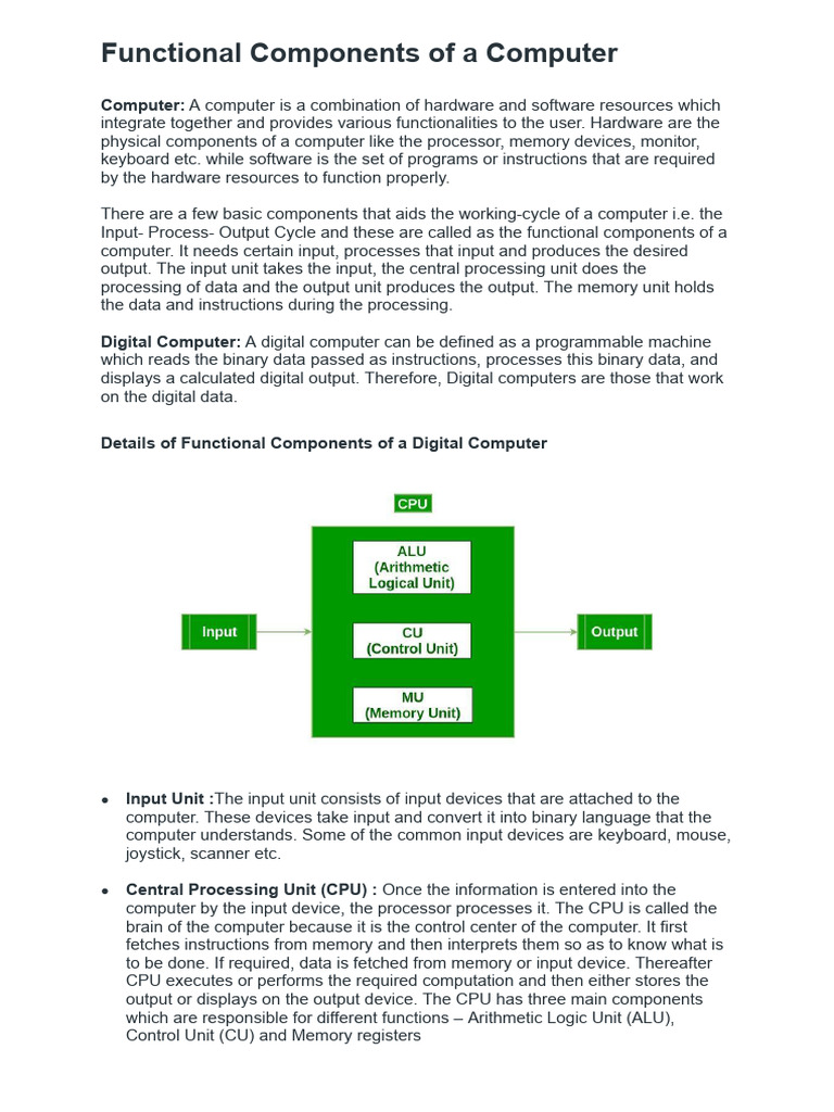 Functional Components of a Computer | PDF