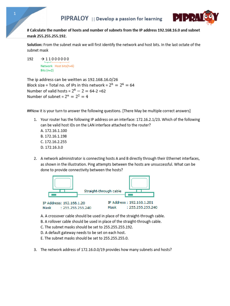 Subnetting Practice Problems | PDF
