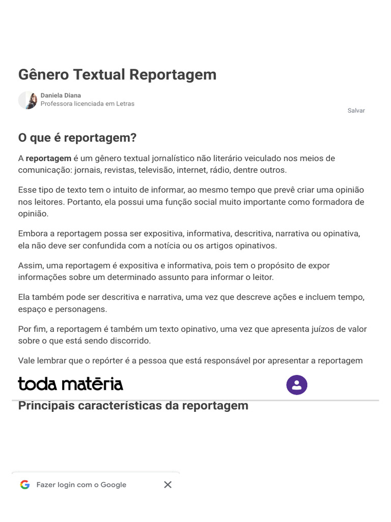 Gênero Textual Reportagem - Toda Matéria | PDF