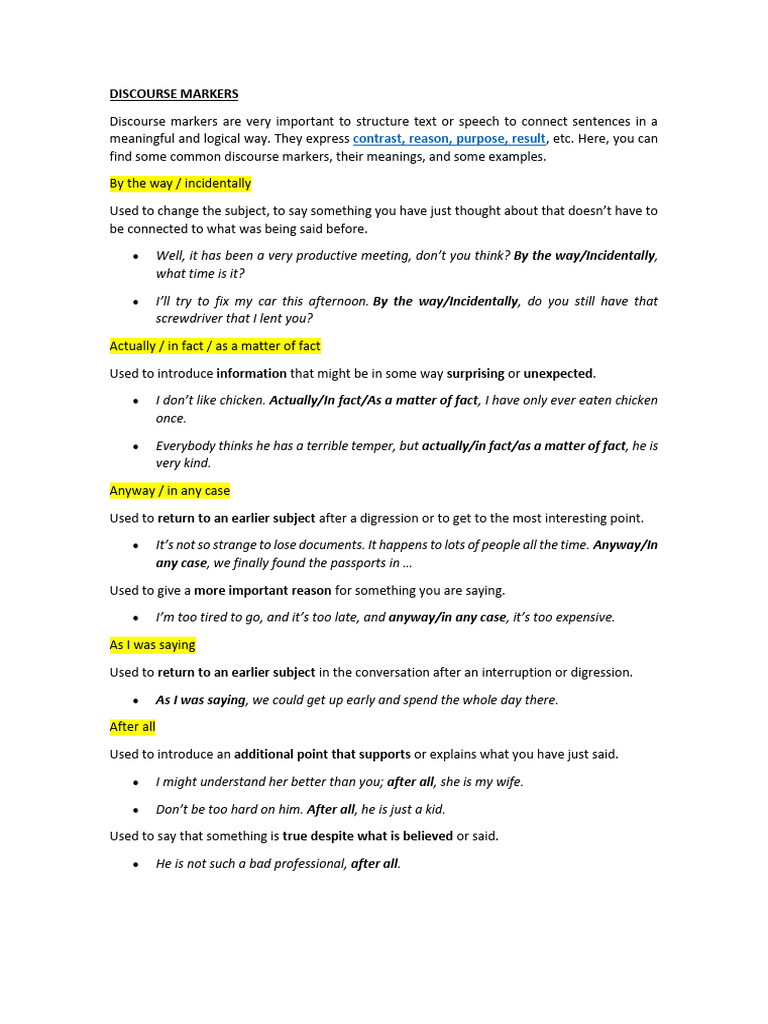 Discourse Markers | PDF