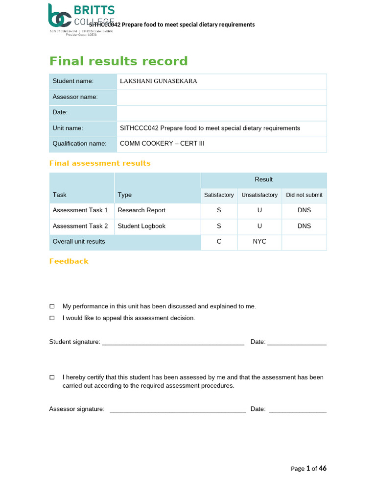 SITHCCC042 Student Assessment Tasks COMP | PDF