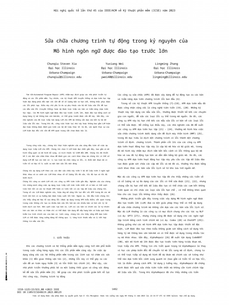 Mô Hình Ngôn NG Đư C Đào T o Trư C L N S A CH A Chương Trình T Đ NG Trong K Nguyên C A | PDF