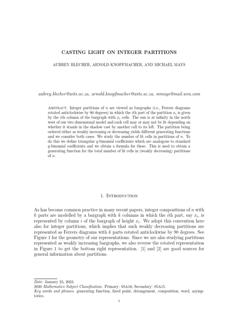 Casting Light on Integer Partitions | PDF