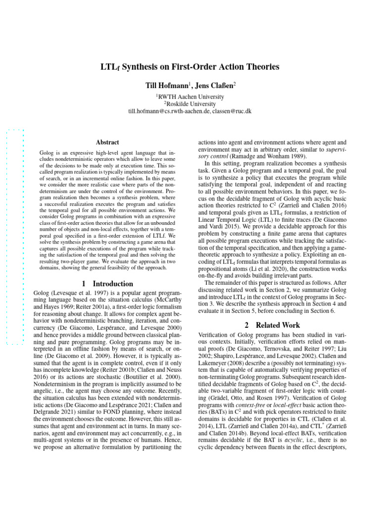 LTLF Synthesis On First-Order Action Theories | PDF