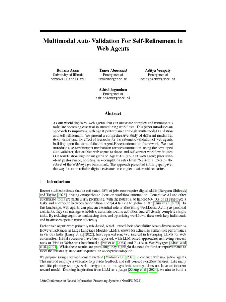 Multimodal Auto Validation For Self-Refinement in Web Agents | PDF