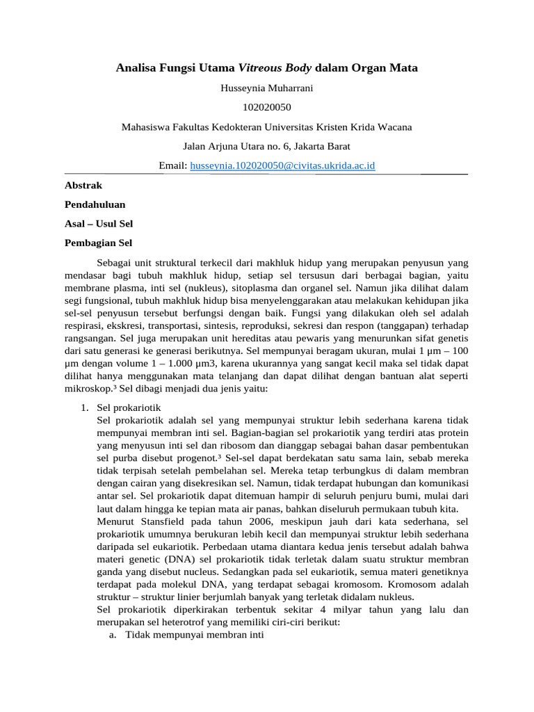 Analisa Fungsi Utama Vitreous Body dalam Organ Mata fix | PDF