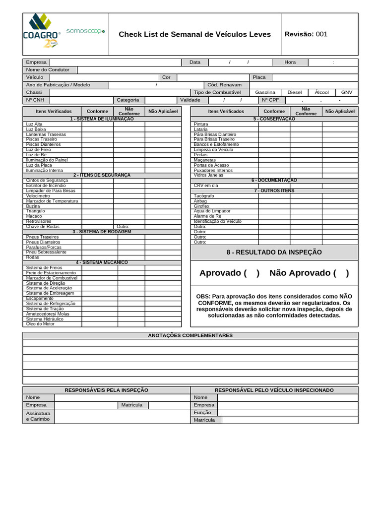 Check List de Veículos Leves | PDF