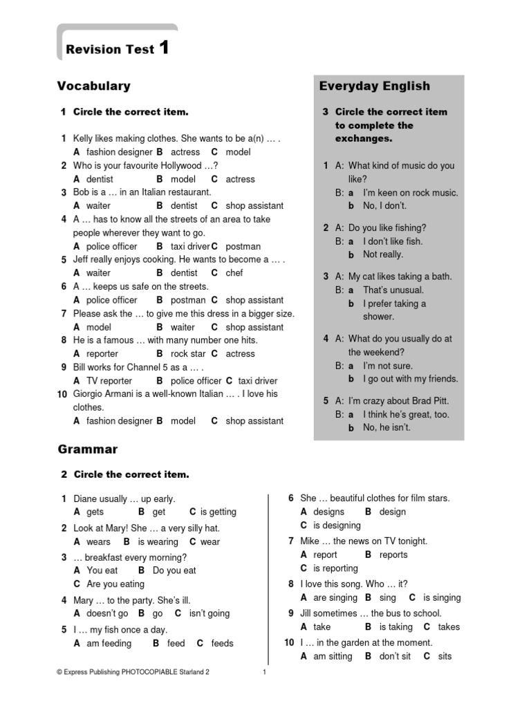 Starland 2 Revision Test 1 | PDF
