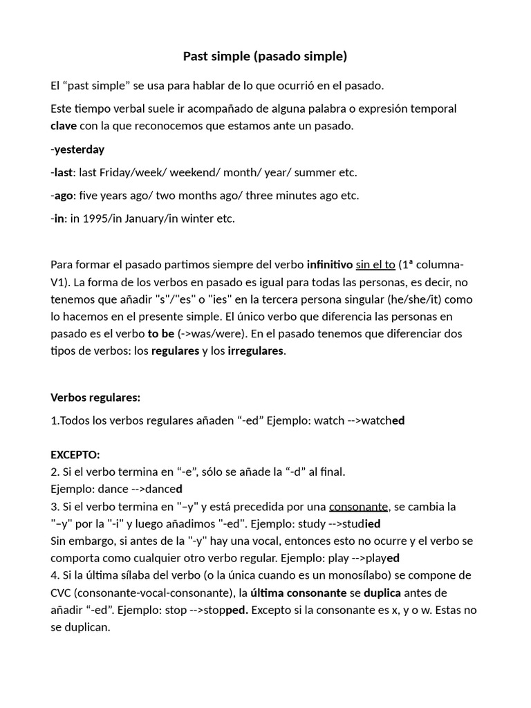Explicación Pasado Simple | PDF