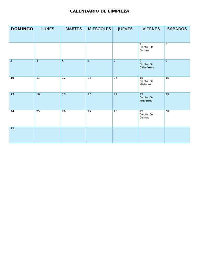 Calendario de Limpieza | PDF