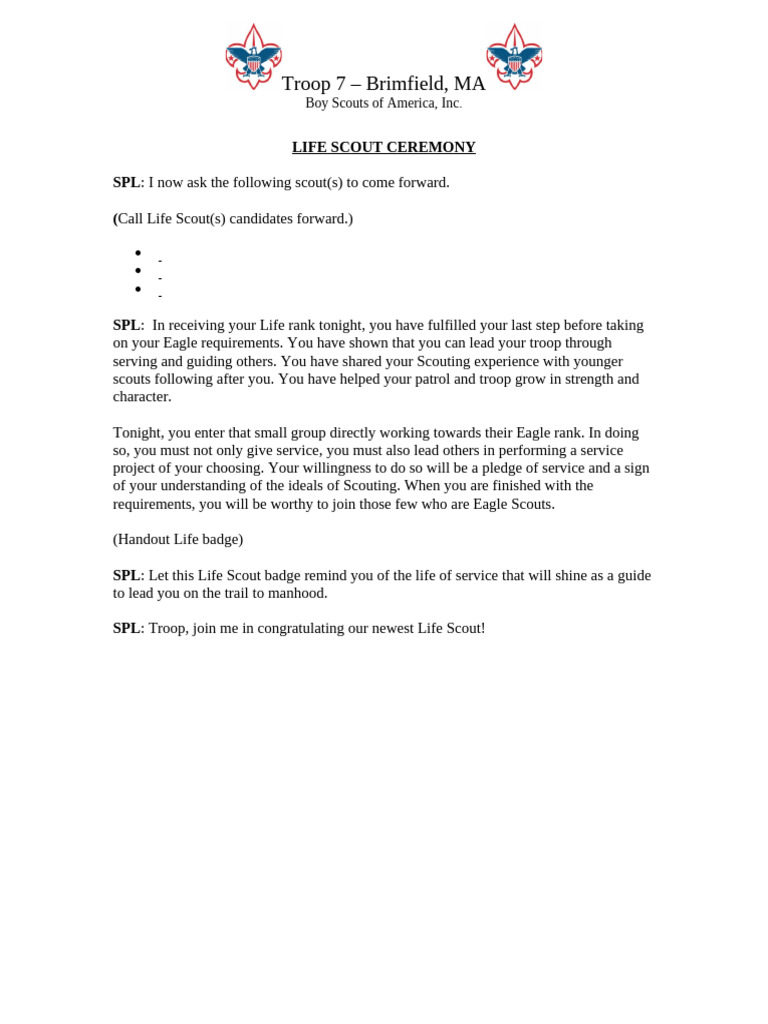Life Scout Ceremony | PDF