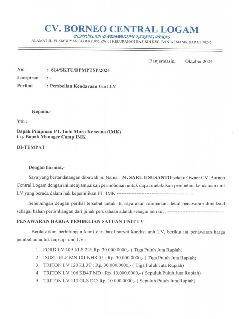 Penawaran Unit LV PT Imk | PDF