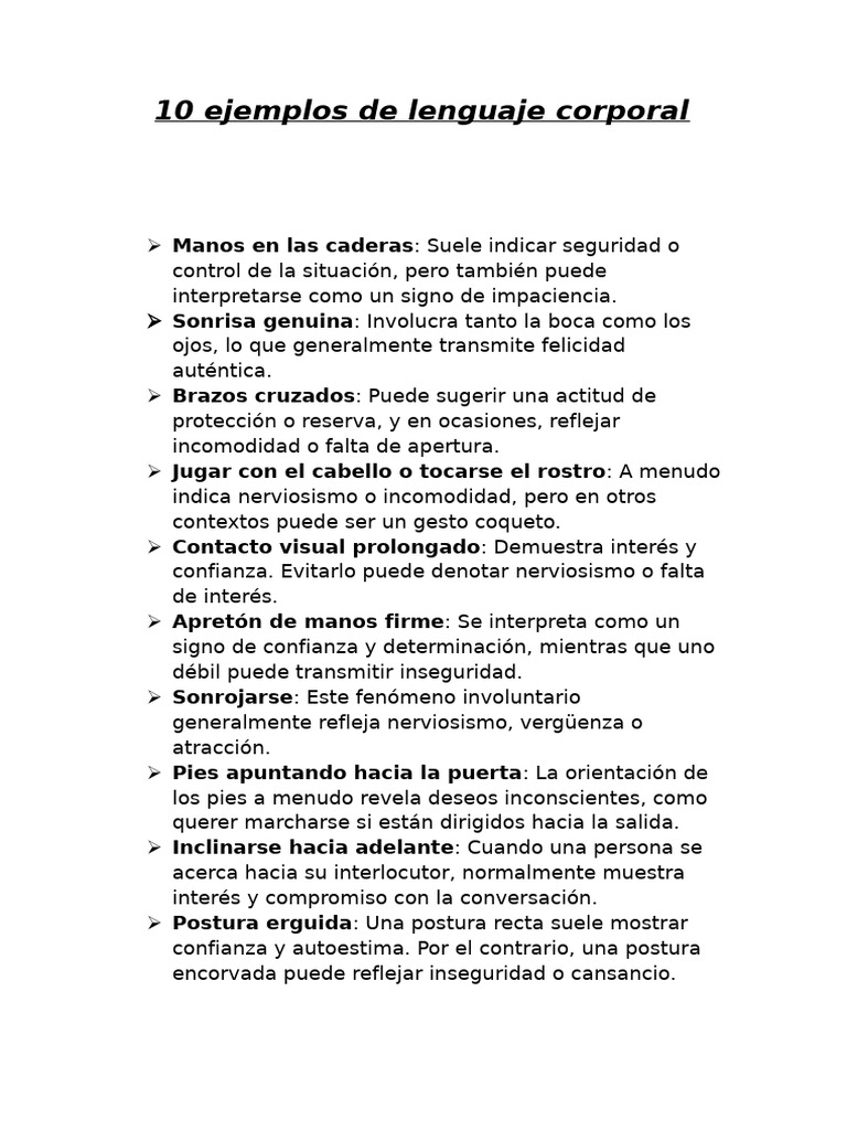 10 ejemplos de lenguaje corporal | PDF