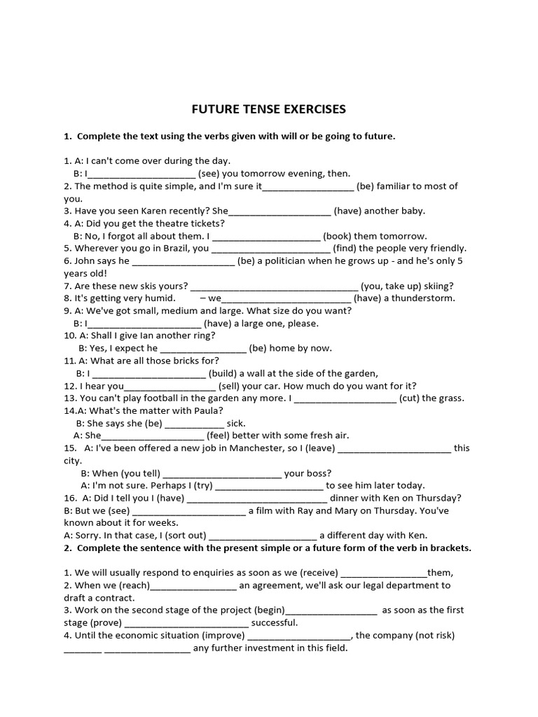 Future Tense Exercises | PDF