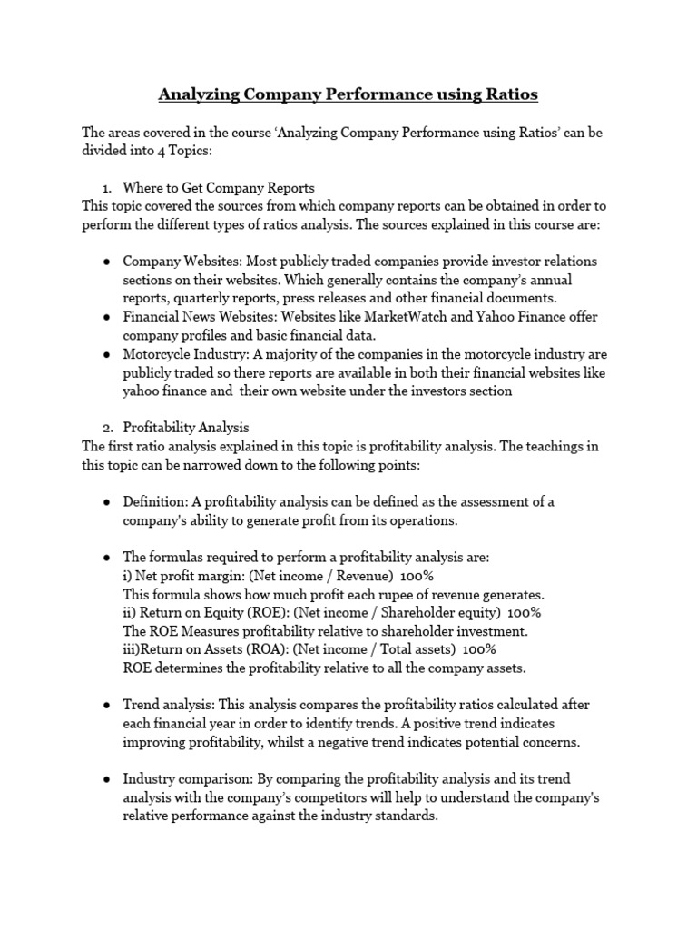 Analyzing Company Performance Using Ratios | PDF