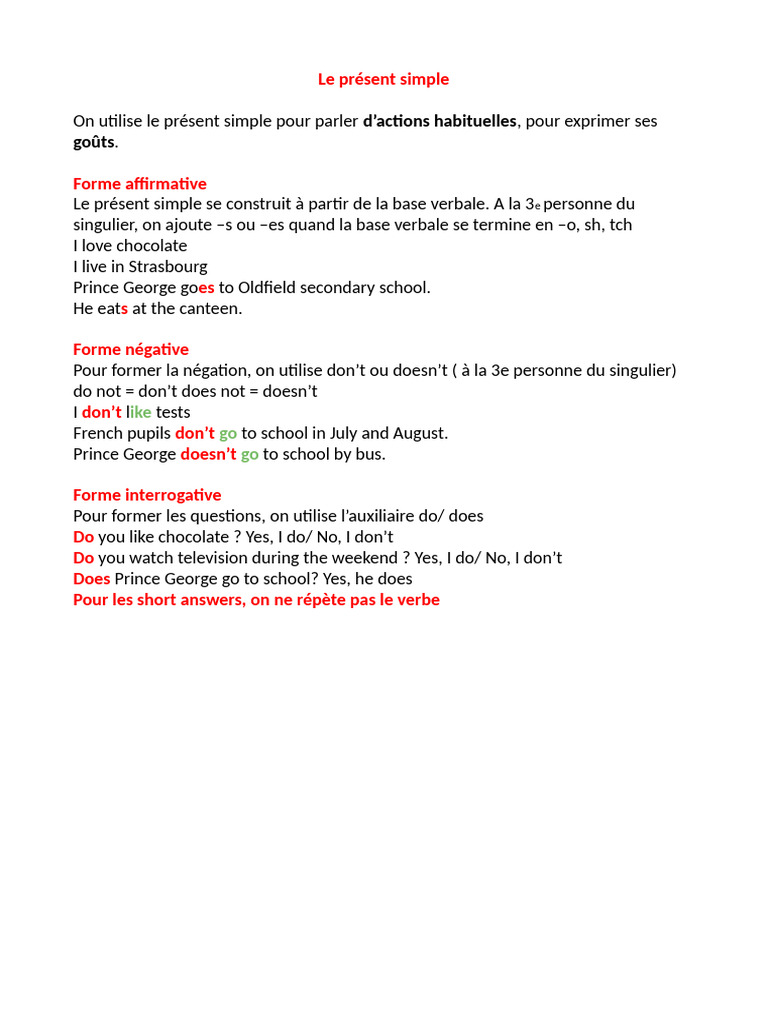 Present Simple Lesson 2 | PDF