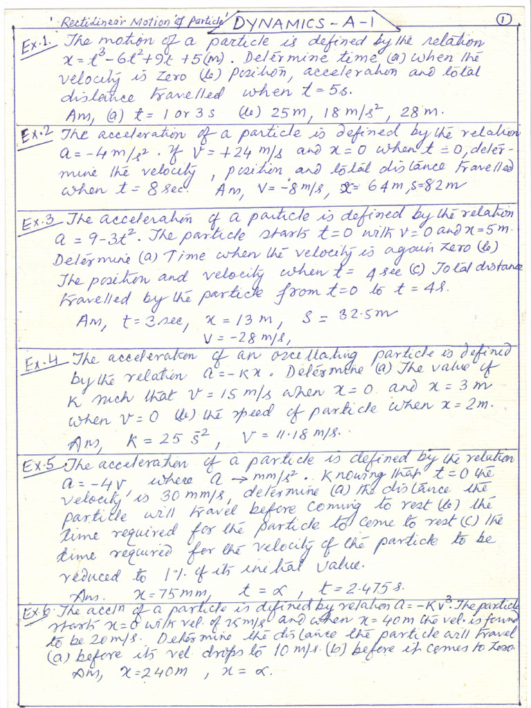 Assignment Rectilinear Motion Of Particle Pdf