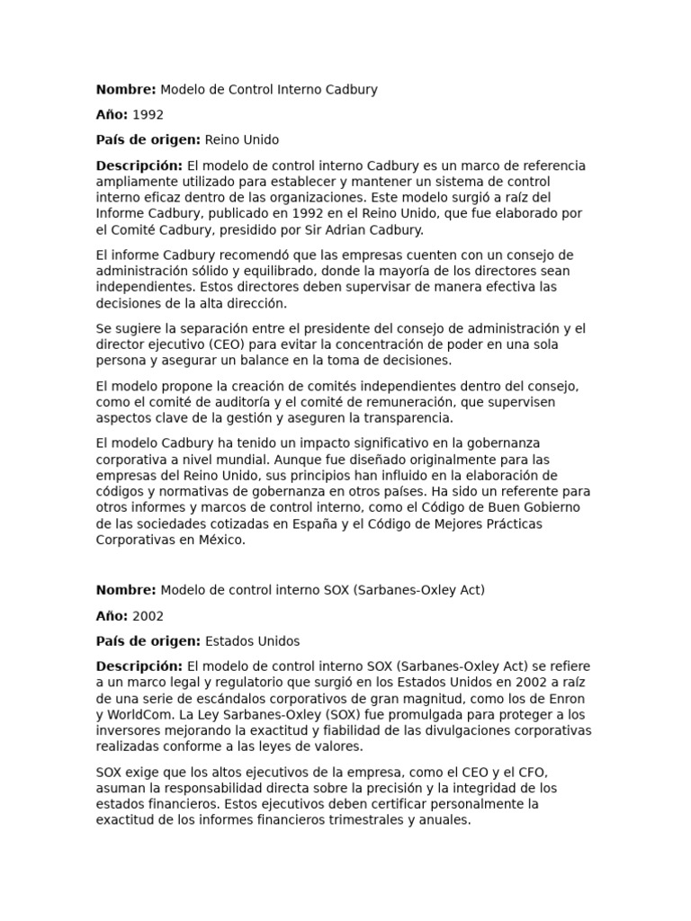 Modelos de Control Interno | PDF