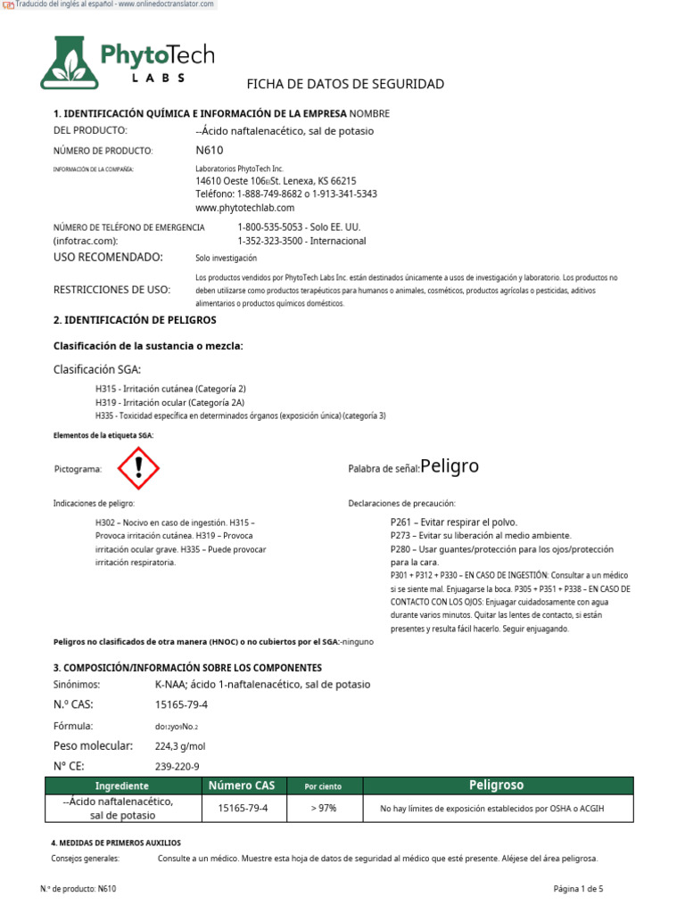 n610-sds - 2-Oc Naphtaleneacetic - En.es | PDF