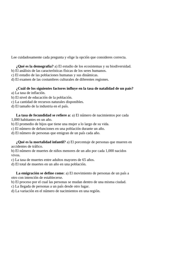 Lee Cuidadosamente Cada Pregunta y Elige La Opción Que Consideres ...