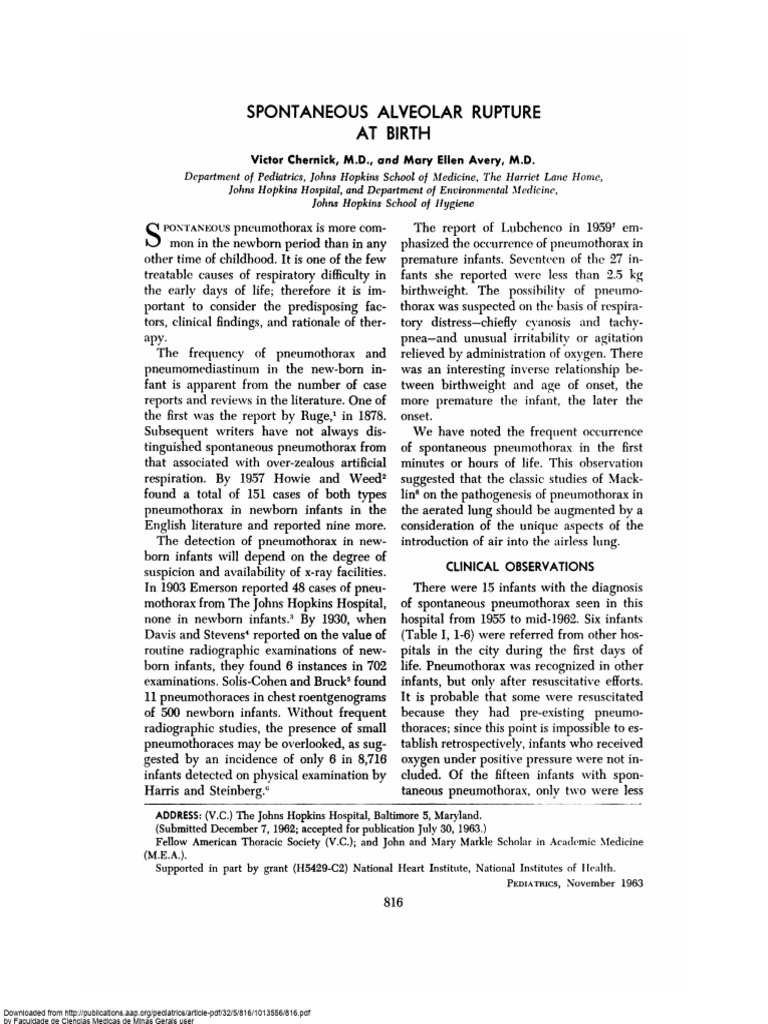 Spontaneous Alveolar Rupture at Birth | PDF | Pulmonology | Diseases ...