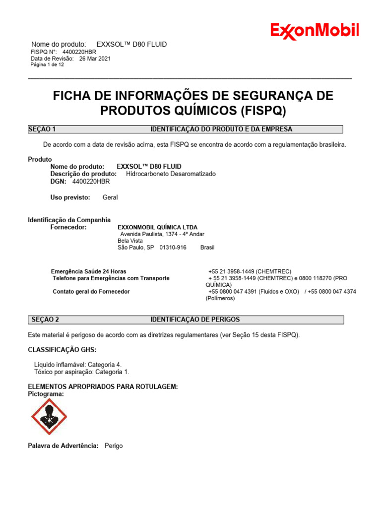 FISPQ - Exxsol D80 - ExxonMobil | PDF