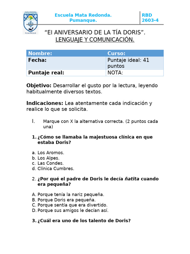 El ANIVERSARIO DE LA TÍA DORIS | PDF