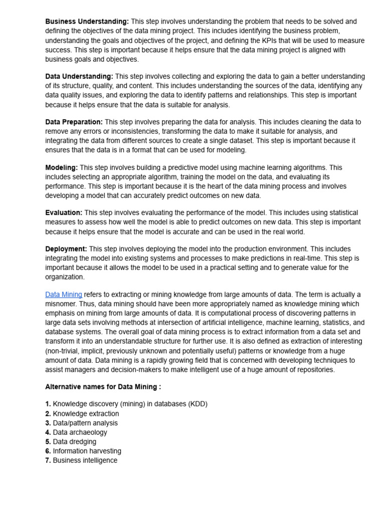 Business Understanding This Step Involves Understanding The Problem ...