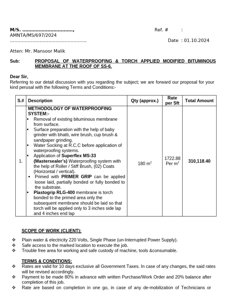 Word Format Proposal For Waterproofing System Crack Repairing ...