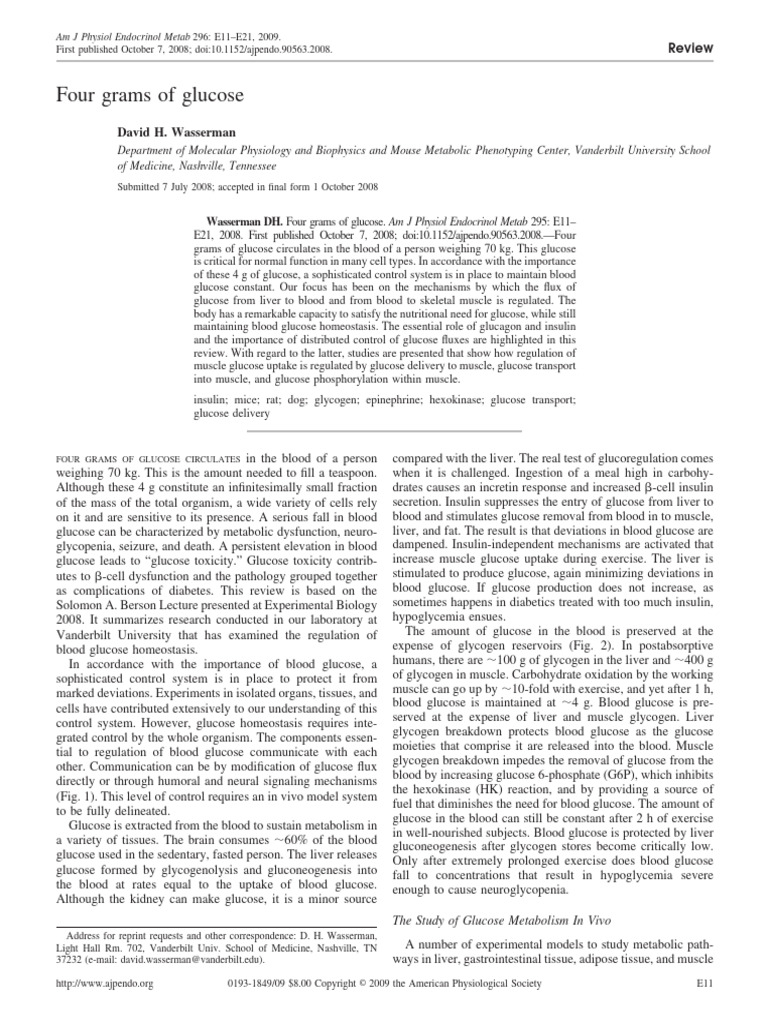four grams of glucose (glucose circ. in the body review) | PDF