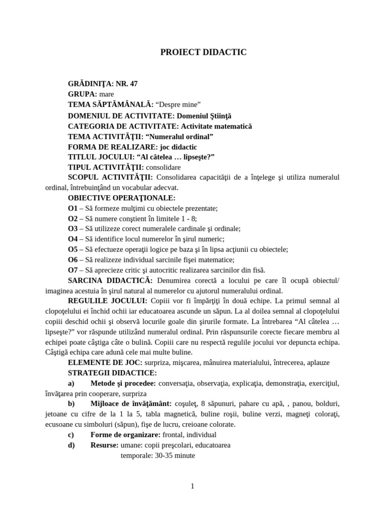 Proiect Didactic Al Catelea Lipseste | PDF