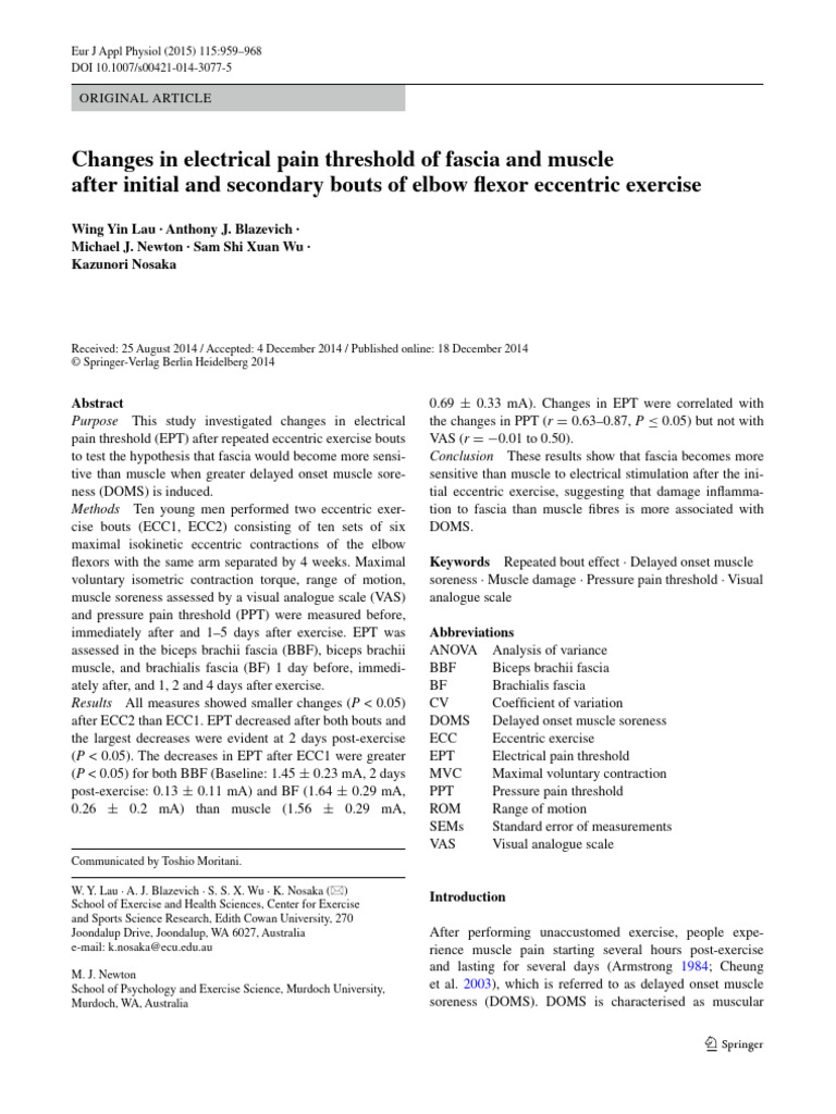 M Changes in Electrical Pain Threshold of Fascia and Muscle After ...