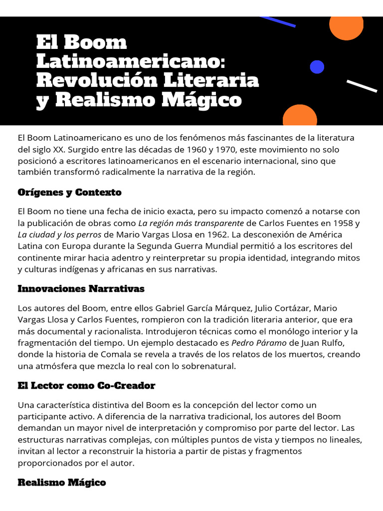 El Boom Latinoamericano Revolución Literaria y Realismo Mágico | PDF
