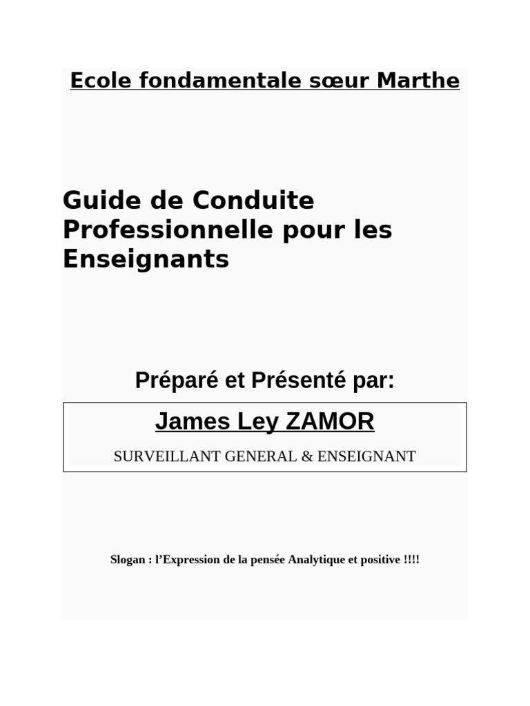 Guide de Conduite Enseignant | PDF