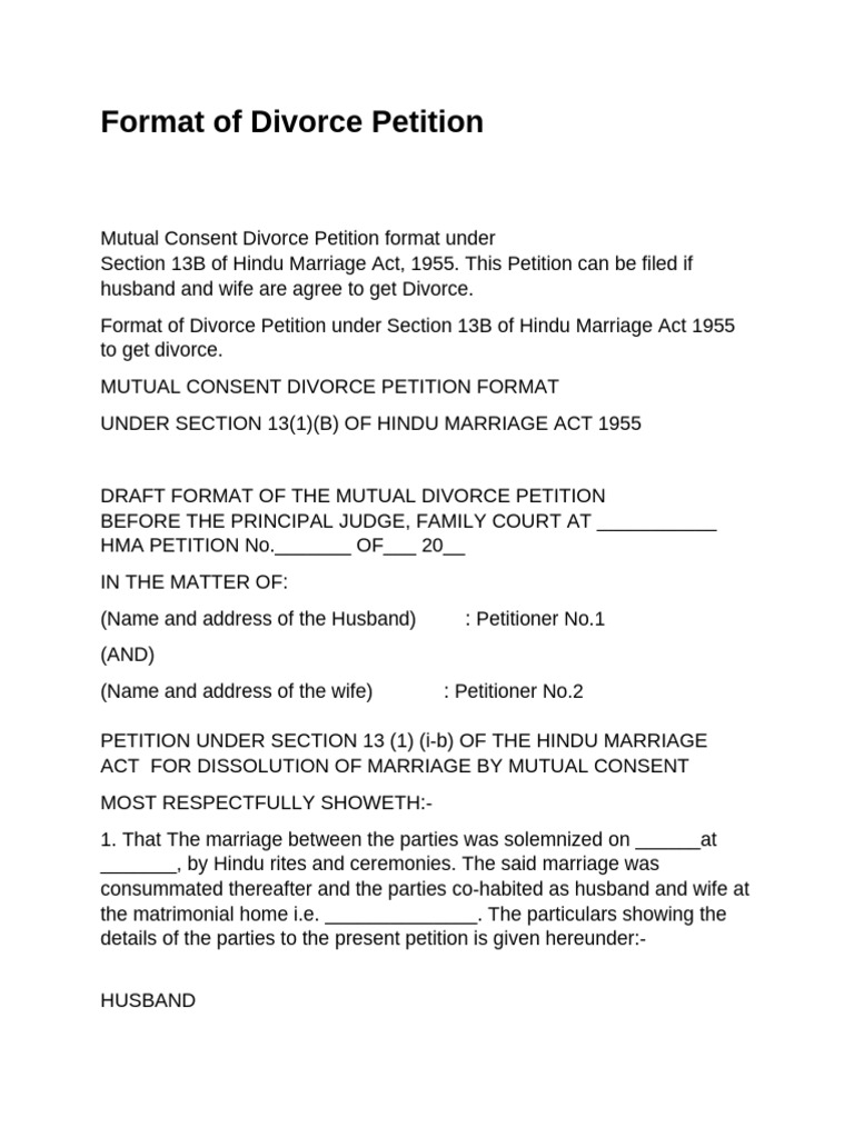 Format of Divorce Petition | PDF