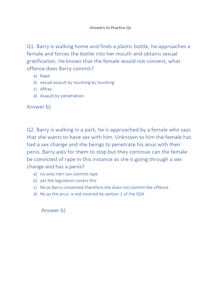 ANSWERS TO PRACTICE Qs To Demonstrate Format of Types of Qs | PDF