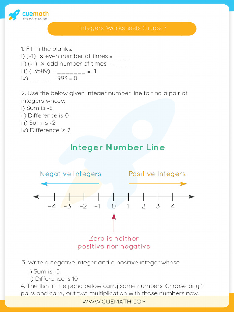Integers Worksheets Grade 7 _ Worksheet 1 | PDF