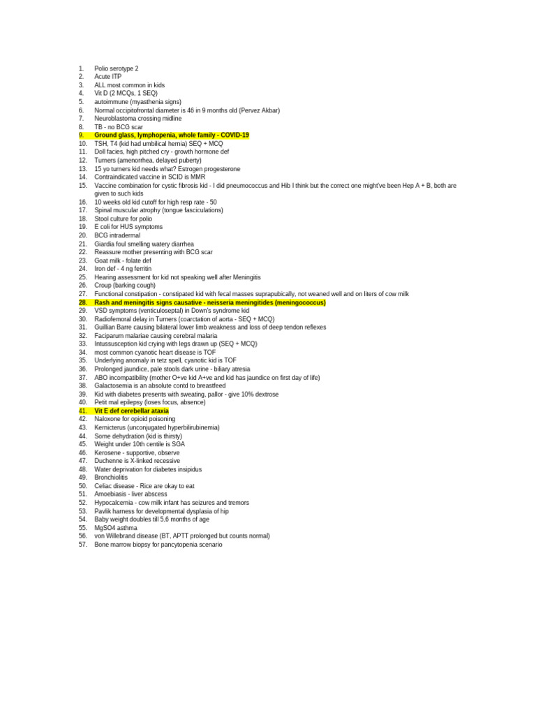 Paeds MCQ Key Prof 24 | PDF